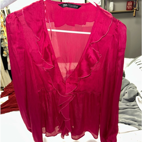 Zara | Tops | Sheer Hot Pink Zara Top | Poshmark